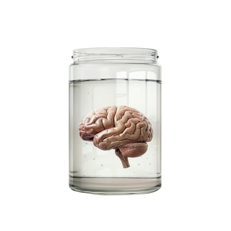 A Human Brain Preserved in a Glass Jar Filled with Liquid Stock Image ...
