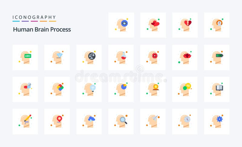 25 Human Brain Process Flat Color Icon Pack Stock Vector - Illustration ...