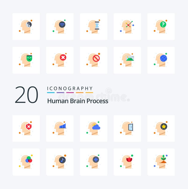 20 Human Brain Process Flat Color Icon Pack Like Thinking Mind ...