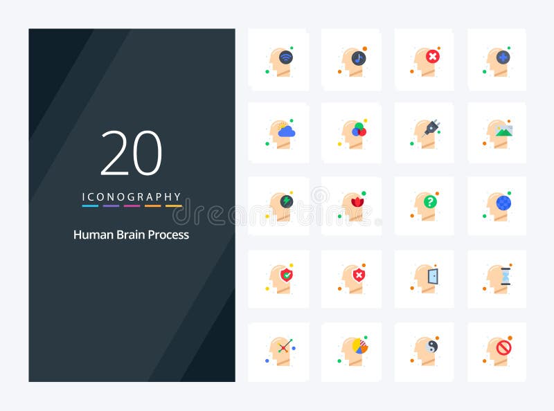 20 Human Brain Process Flat Color Icon for Presentation Stock Vector ...