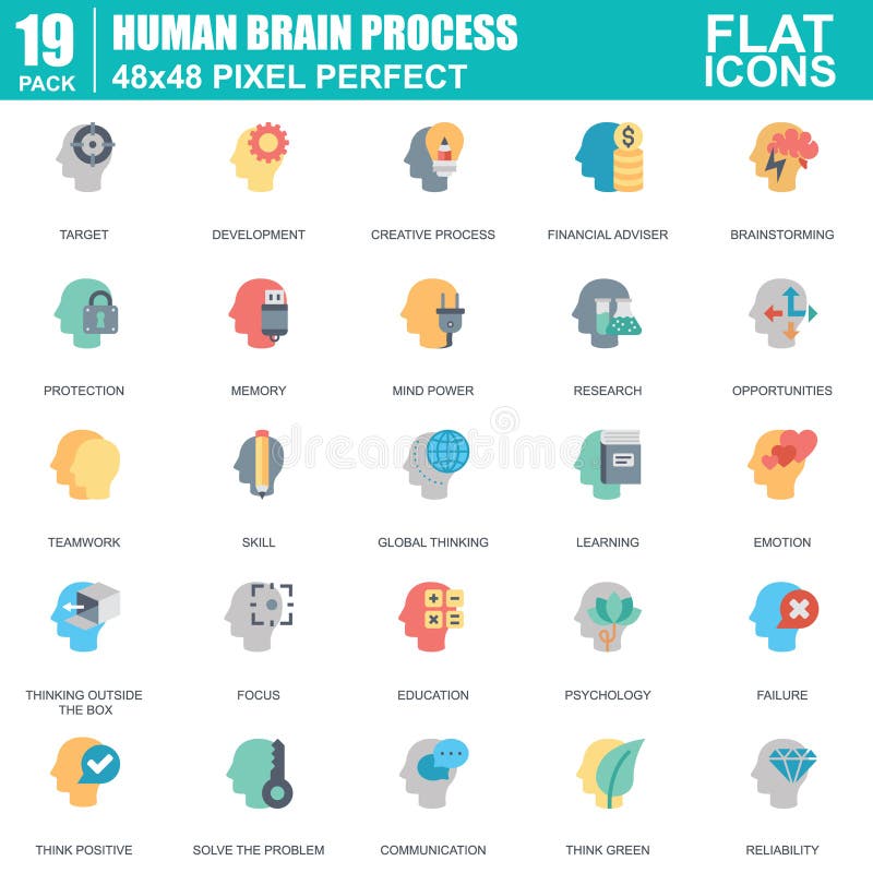 Human Brain Process Flat Icon Stock Illustration - Illustration of ...
