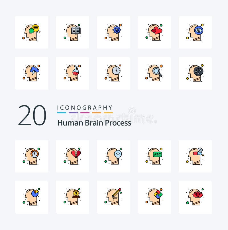 20 Human Brain Process Line Filled Color Icon Pack Like Knowledge Head ...