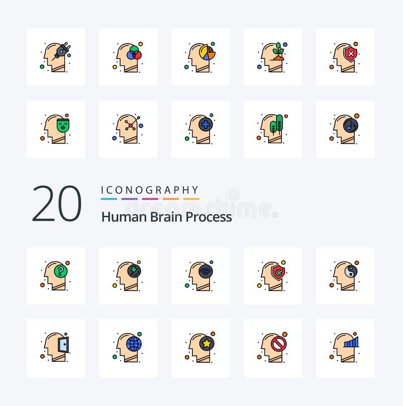 20 Human Brain Process Line Filled Color Icon Pack Like Plugin Mind Power Human Wifi Signal ...