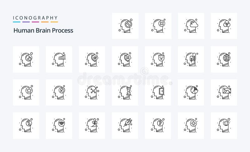 25 Human Brain Process Line Icon Pack. Vector Icons Illustration Stock ...