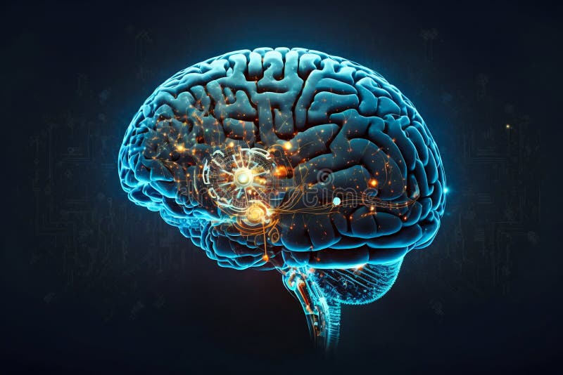Human Brain Processing Glow with Technology Connection Data Symbols ...