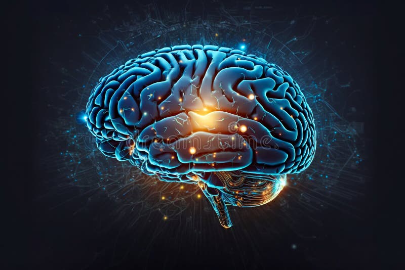Human Brain Processing Glow with Technology Connection Data Symbols ...