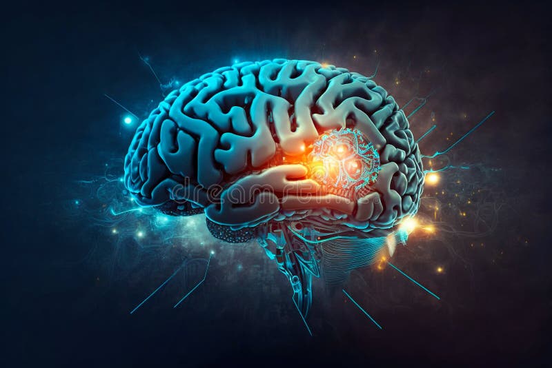 Human Brain Processing Glow with Technology Connection Data Symbols ...