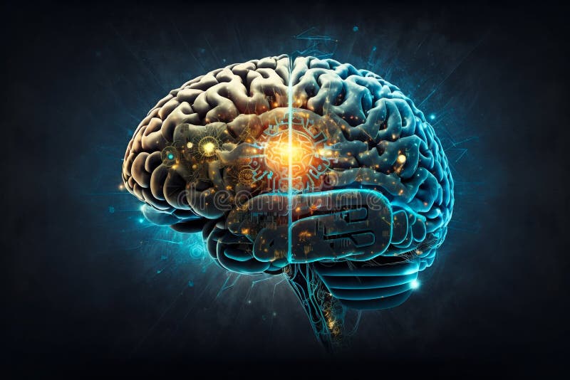 Human Brain Processing Glow with Technology Connection Data Symbols ...