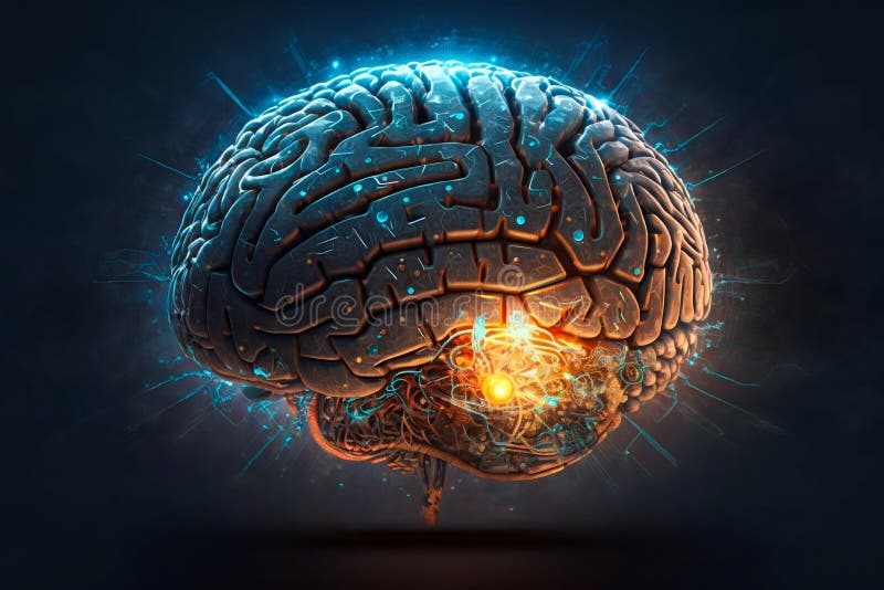 Human Brain Processing Glow with Technology Connection Data Symbols ...
