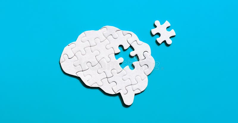 Human Brain Puzzle with Missing Piece on Blue Stock Image - Image of ...