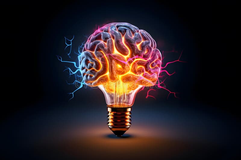 Human Brain. Radiant Light Bulb. Symbolizing the Fusion of Intellect ...