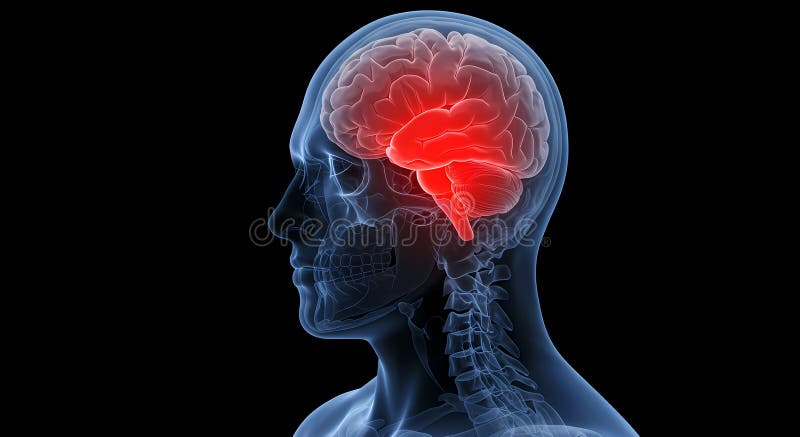 Human Brain X-ray Scan with Red Highlight on Area of Concern Stock ...