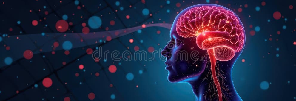 Human Brain Receiving Data Stream, Medical Banner with Copy Space Stock ...
