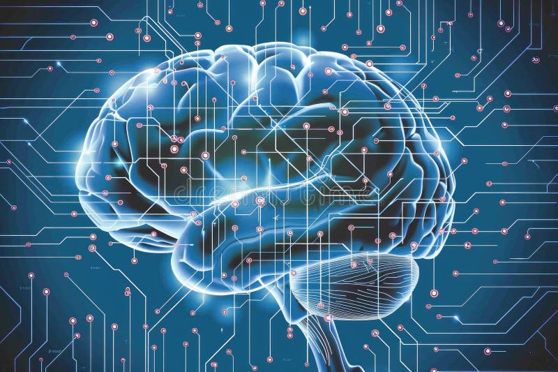 A Human Brain, Rendered in a Semi-transparent, Connected To a Complex ...