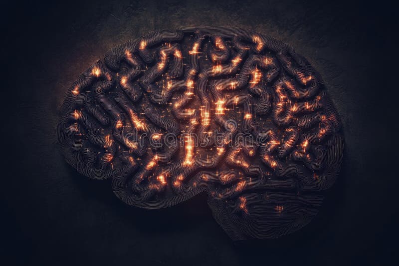 A Human Brain Resembles a Labyrinth with Lit Pathways, Symbolizing ...