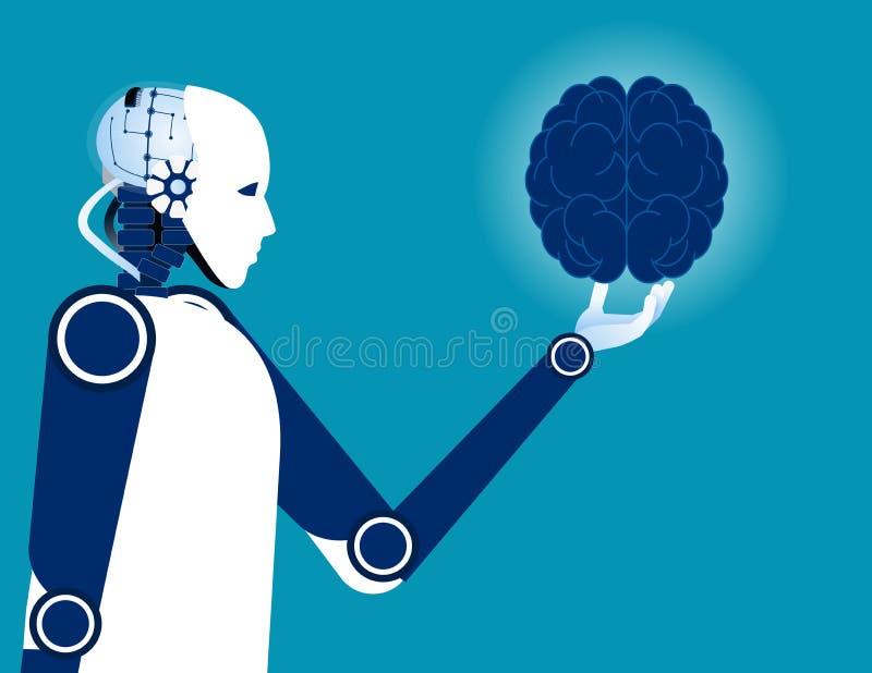 Human Brain. Robot Holding Human Brain. Concept Robotic Vector ...
