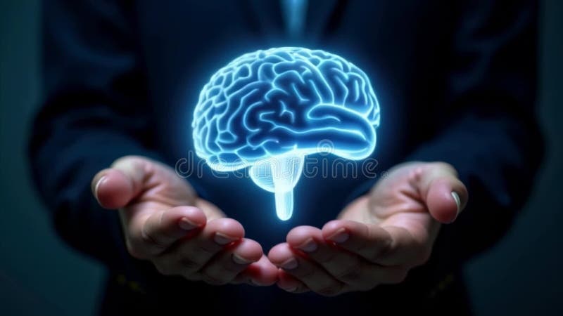 Human Brain Rotating in Hands Depicting the Integration of Mind and ...
