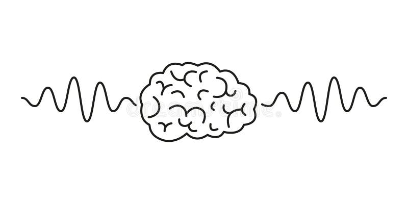 Human Brain Scan with Line Wave Icon. Pulse Wave in Study Neurology ...