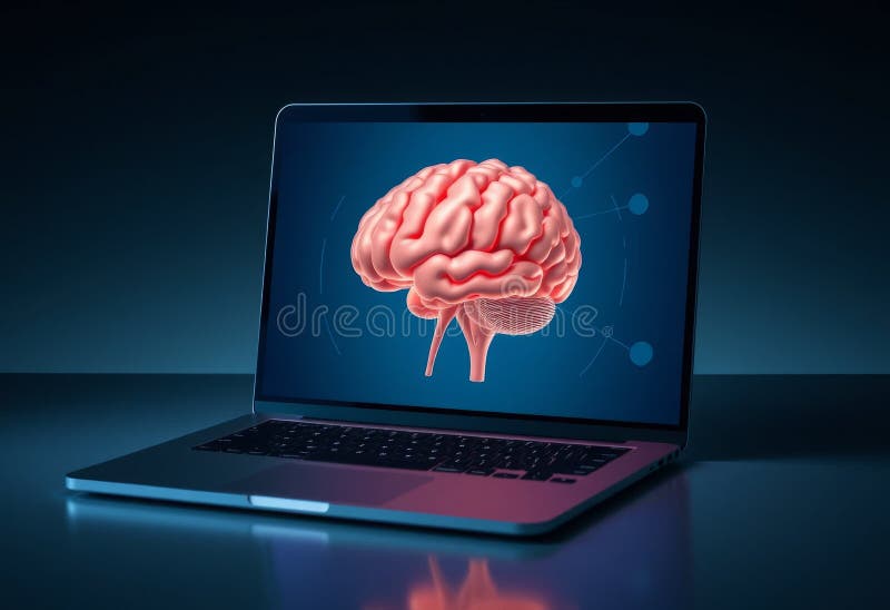 Human Brain on the Screen of Laptop, Medicine, Technology and ...