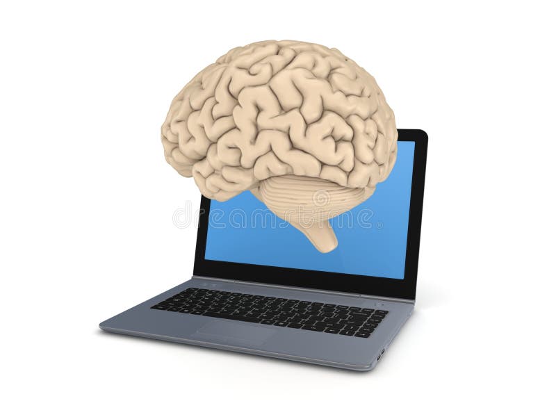 Human Brain on a Screen of Laptop Stock Illustration - Illustration of ...
