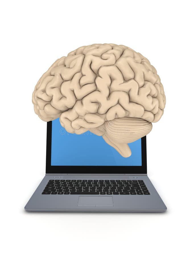 Human Brain on a Screen of Laptop Stock Illustration - Illustration of ...