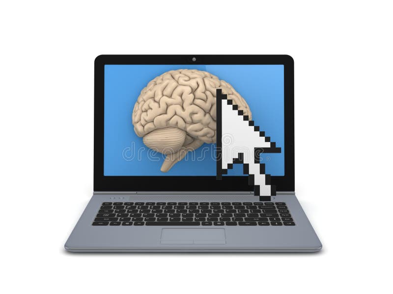 Human Brain on a Screen of Laptop Stock Illustration - Illustration of ...