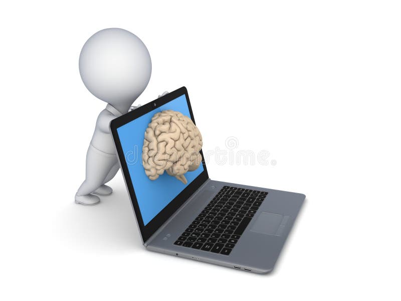 Human Brain on a Screen of Laptop Stock Illustration - Illustration of ...