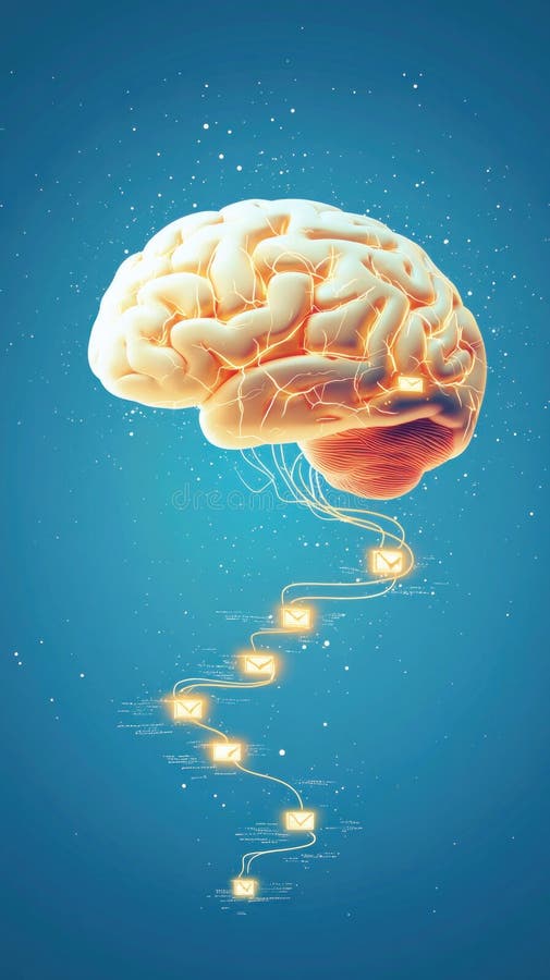Human Brain Sending Emails in a Futuristic Communication System Stock ...