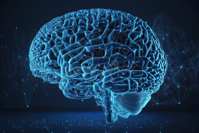 Human Brain Shape of an Artificial Intelligence with Line Dots on Dark ...