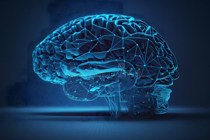 Human Brain Shape of an Artificial Intelligence with Line Dots on Dark ...