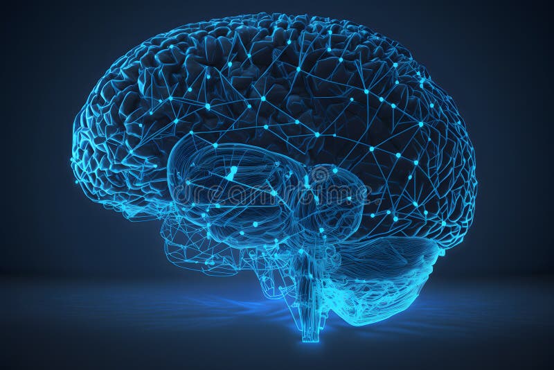 Human Brain Shape of an Artificial Intelligence with Line Dots on Dark ...
