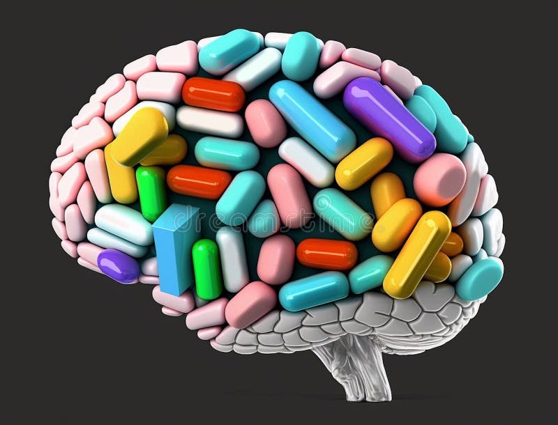 Human Brain-shaped Pills. Drugs for Brain Health Stock Illustration ...