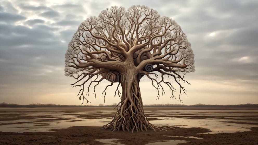 Human Brain Shaping Tree, Two Tone Color, Symbolizing Emotional Stock ...