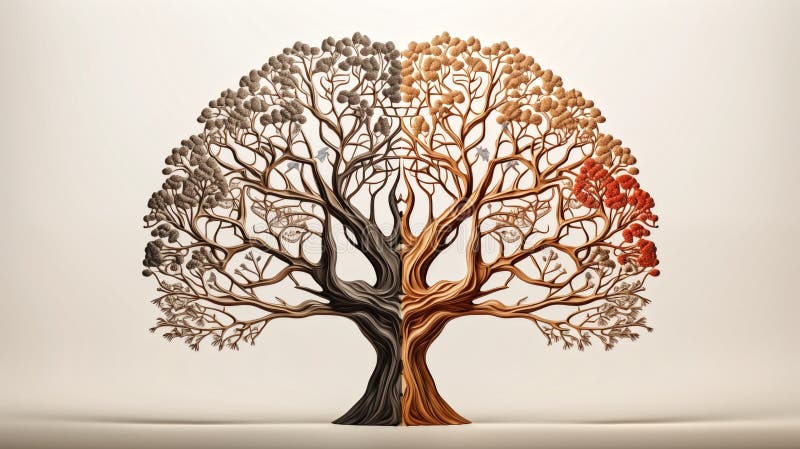 Human Brain Shaping Tree, Two Tone Color, Symbolizing Emotional Stock ...