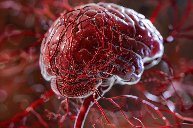 3d Illustration of a Human Brain with Arteries Supplying Blood Stock ...