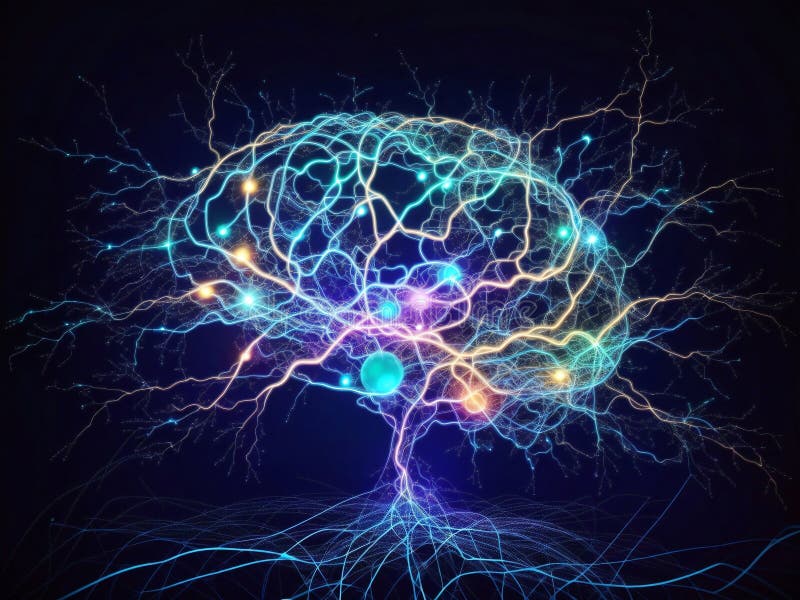 Human Brain Showing Intelligent Thinking Processing. Cyber Mind Concept ...