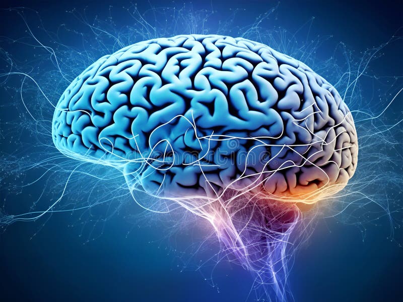 Human Brain Showing Intelligent Thinking Processing. Cyber Mind Concept ...