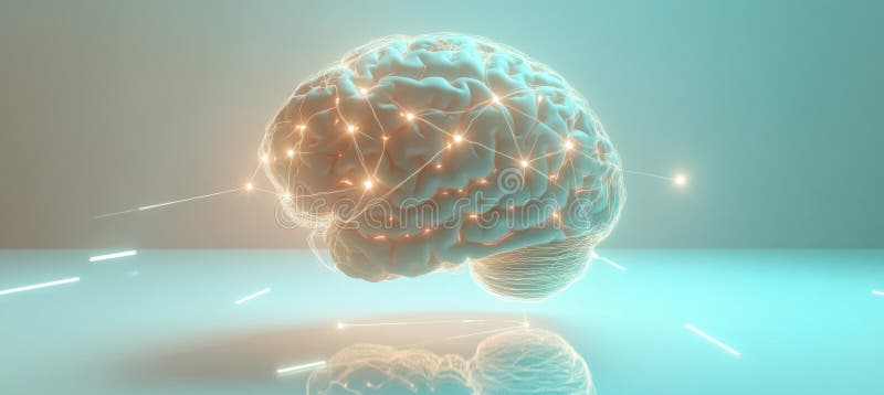 Human Brain Showing Neural Connections and Signals on Light Blue ...