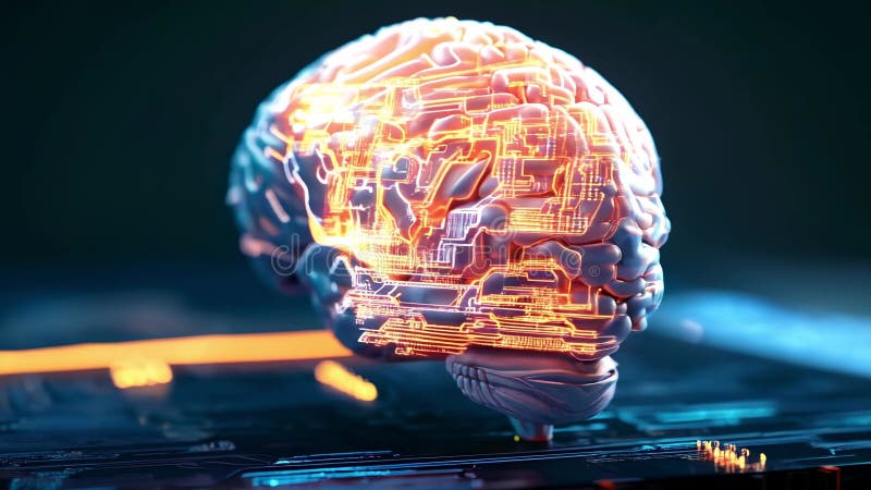 Human Brain Showing Robotic Thinking. Concept of Neural Network Circuit Board, Big Data. Stock ...