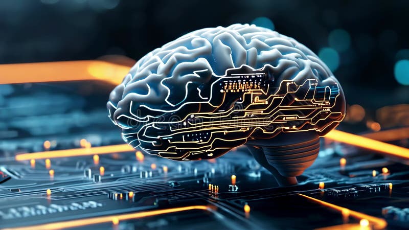 Human Brain Showing Robotic Thinking. Concept of Neural Network Circuit Board, Big Data. Stock ...