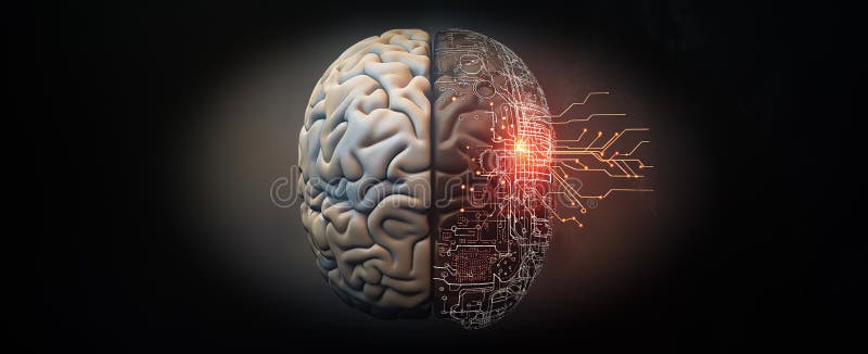 Half Artificial Intelligence and Half Human Brain Stock Illustration ...