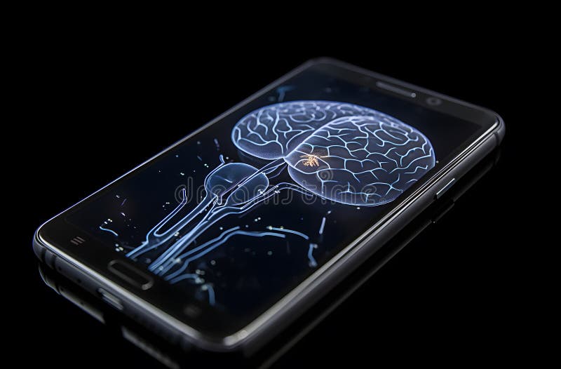 The Human Brain is Shown on the Screen of a Smartphone Close-up. Stock ...