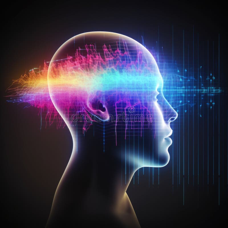 Human Brain Signal. Deep Learning Concept. Human Head and Brain Stock ...