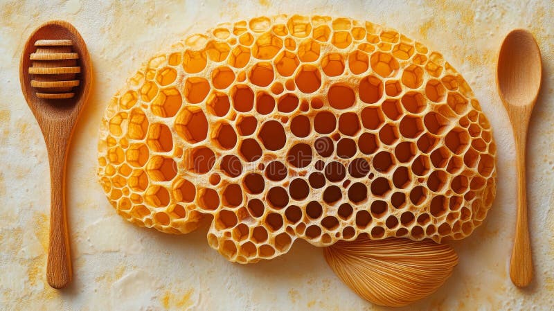 Human Brain Silhouette Designed with a Honeycomb Texture and Wooden ...