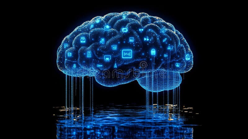 A Human Brain Silhouette Illuminated with Augmented Reality Elements ...