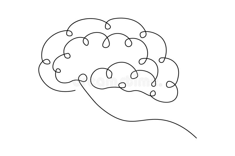 Human Brain Simple Continuous Line Drawing Isolated on White Stock ...