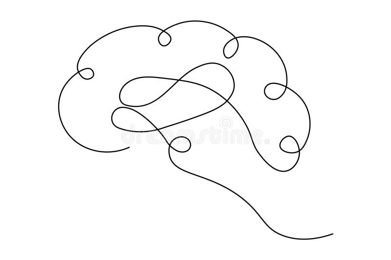Human Brain Simple Continuous Line Drawing Isolated on White Stock ...