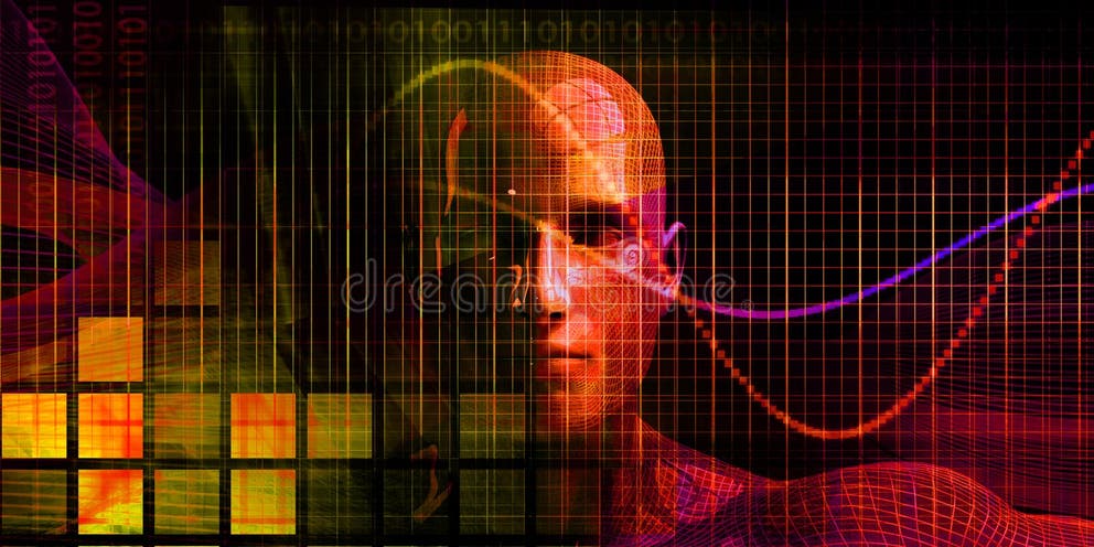 Human Brain Simulation and AI Neural Networks Stock Illustration ...