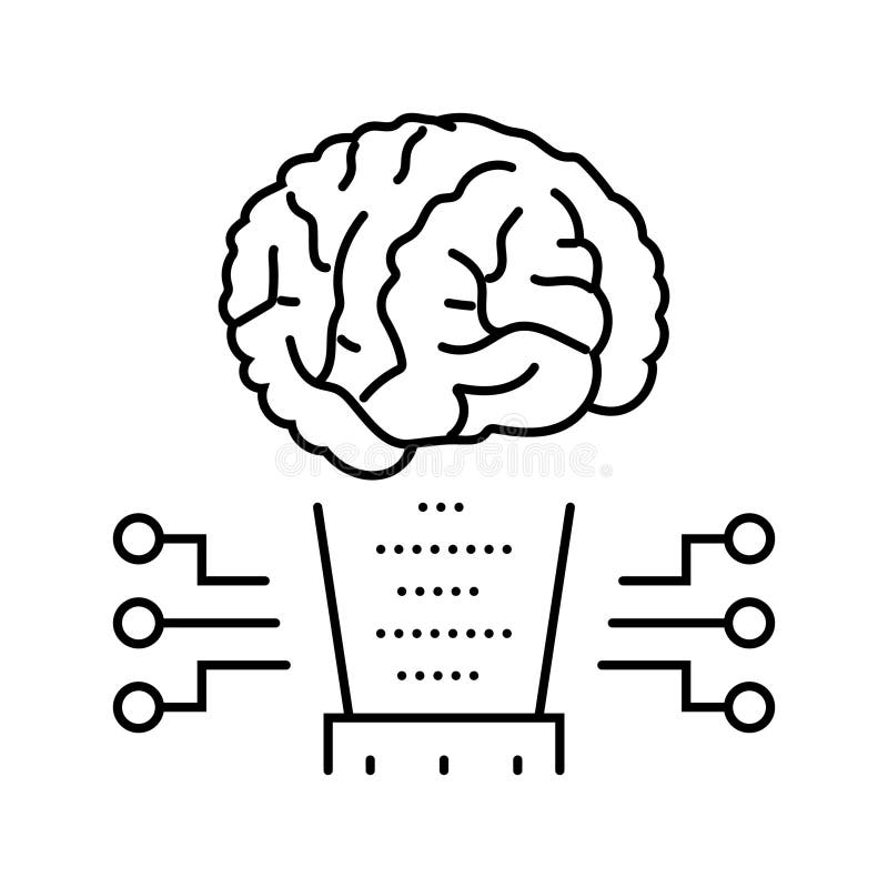 Human Brain Simulation Future Technology Line Icon Vector Illustration ...