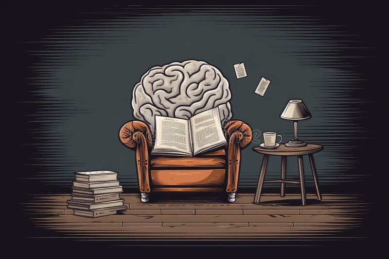 The Human Brain Sits in Chair and Reads Book. Generative AI Stock ...